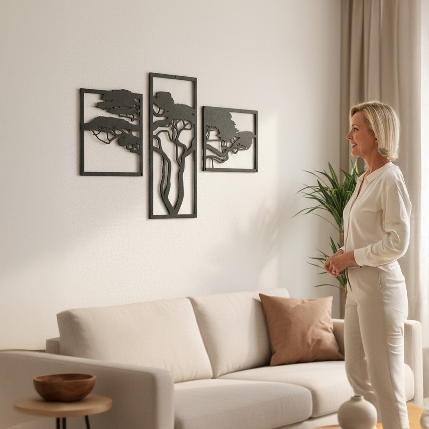 Metalen wanddecoratie - Afrikaanse boom - drieluik – Lifestaal
