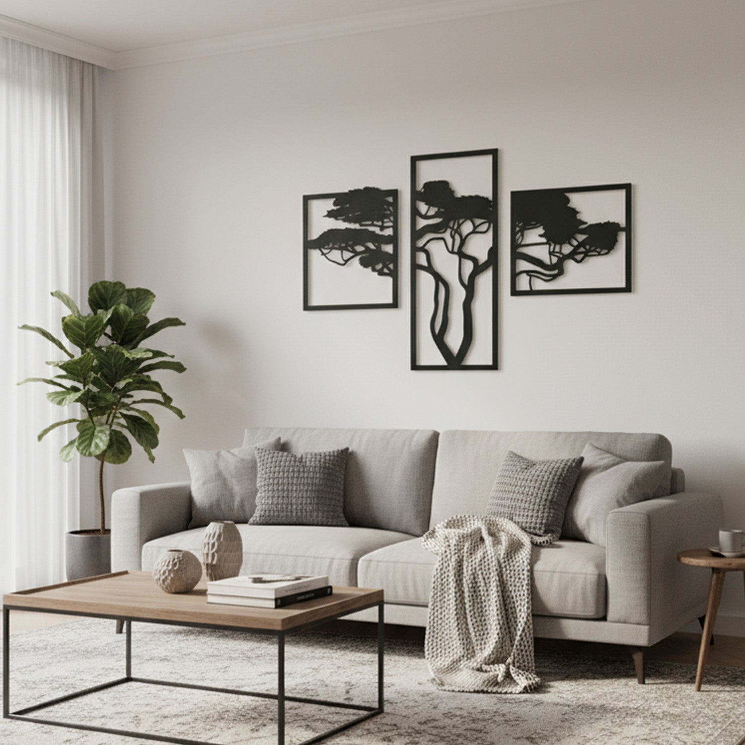 Metalen wanddecoratie - Afrikaanse boom - drieluik – Lifestaal